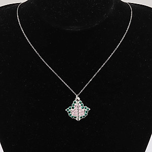 CENWA Sorority Gifts Pretty In Pink & Gorgeous in Green Zircon Leaf Open Locket Necklace Gift For Sorority Sister (Pretty in pink N)