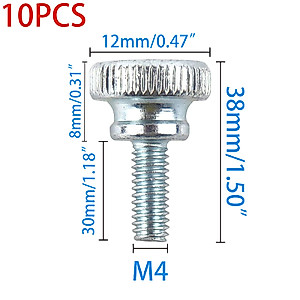 10 Pcs Galvanized Flat Knurled Head Fully Threaded Thumb Screws Bolts Fastener,Thumbscrew Threaded Knurled Grip Knobs Thumb Screw,Vesa Screws, Monitor Mount Screws for TV and Monitor Mount(M4x30mm)