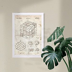 Wynwood Studio Symbols and Objects Framed Wall Art Prints 'Spatial Logical Toy 1983 Parchment' Home Décor, 13" x 19", Brown, White