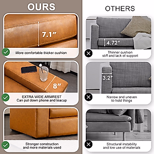 ELUCHANG 85" Faux Leather Sofa Couches, 3 Seater Mid-Century Modern Sofa with Extra Deep Seats,Upholstered Sofa Cushion&Removable Cover,Comfy Sofa Couch for Small Space Living Room Apartment,Brown