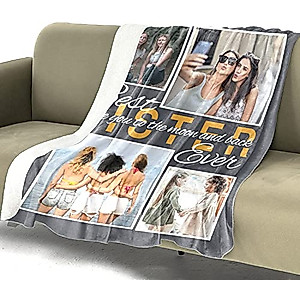 JOYXBUY Customized Blankets with Photos for Sister Personalized Picture Blanket, Memories Souvenir Best Sister Ever Besties Birthday Gifts from Sister, Soul Sister Gifts