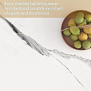 YOFE Dining Table Set for 6, Kitchen Table with 6 Chairs,Faux Marble Tabletop & 6 Leather Upholstered Chairs for Dining Room,Kitchen, Dinette, Breakfast Nook