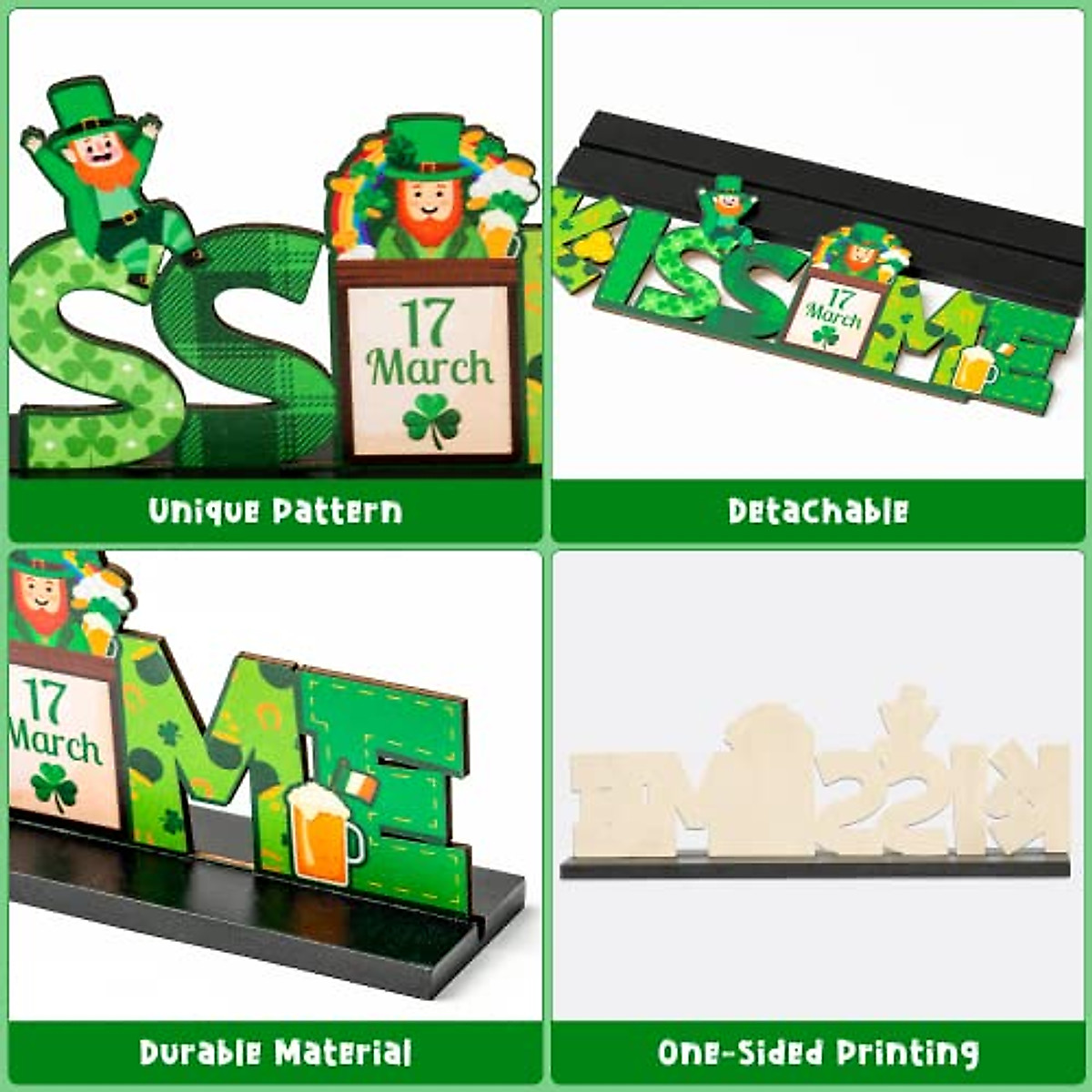 WATINC 4pcs St. Patrick's Day Wooden Table Topper, Shamrock Wood Centerpiece Decorations, Detachable Clover Tiered Tray Signs Decor, Saint Patty’s Day Party Favor Tabletop Supplies for Holiday Kitchen
