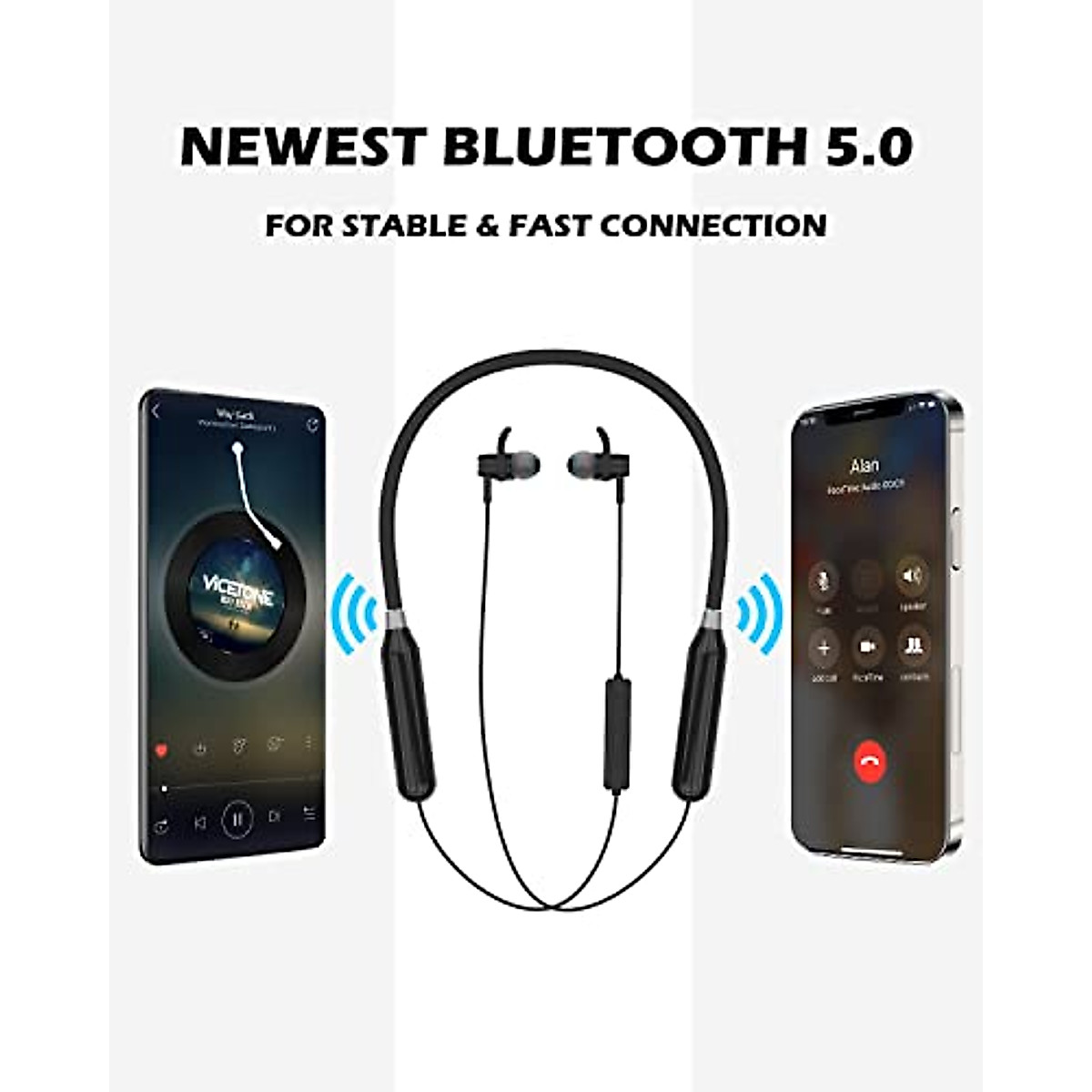 OINMELY 150Hours Playtime Bluetooth Neckband Headphones V5.0 Wireless Headset Sport Earbuds w/Mic Playtime Cordless Noise-Canceling Earphones for Gym Running Compatible with iOS Samsung Android