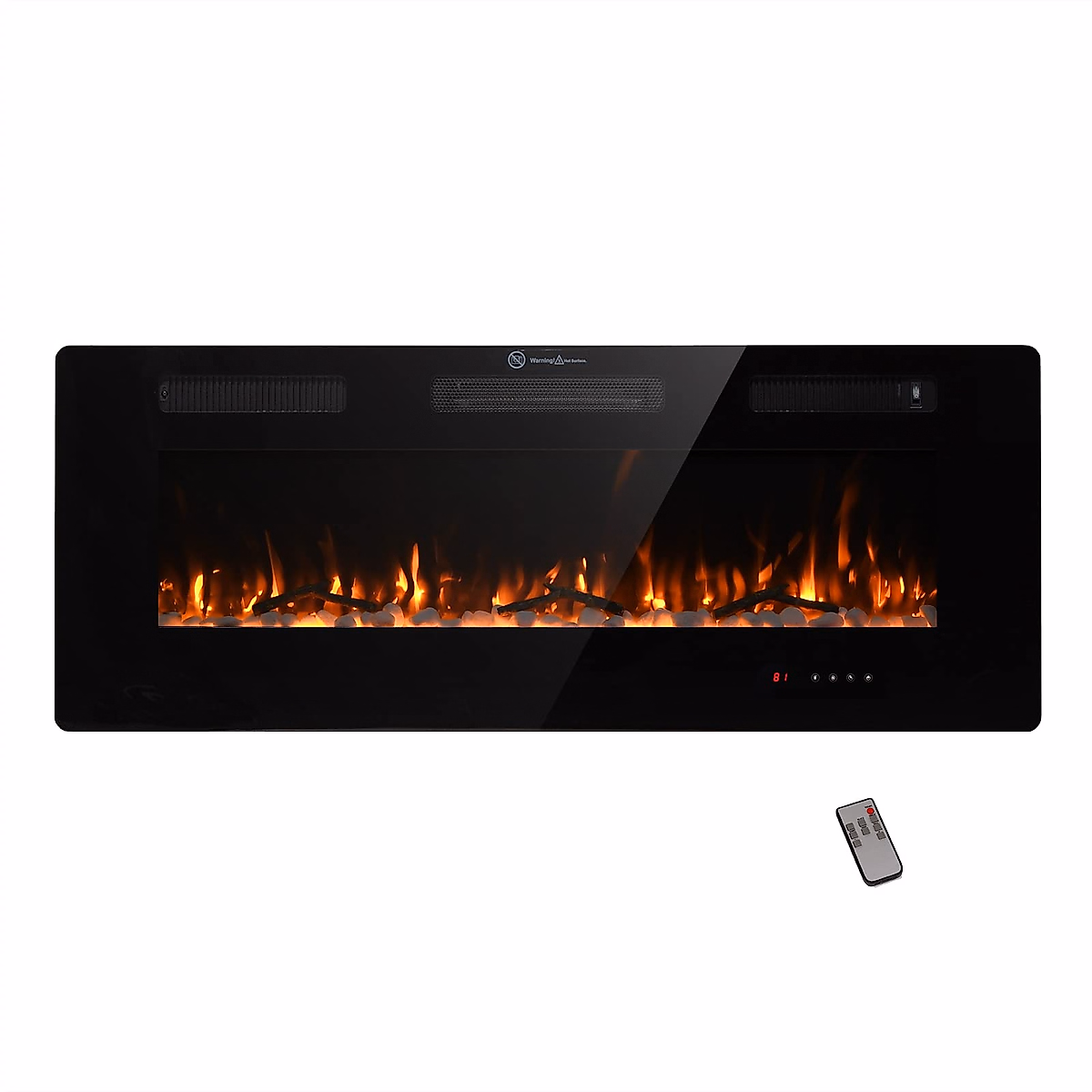 FODINGHILL 60" Insert Wall Mounted Electric Fireplace, Low-Noise Fireplace Heater Mantel Features a Touch Screen, Timer, Adjustable Flame Color, 700W / 1400W