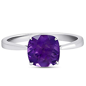 3 CT Cushion Cut Purple Amethyst Ring for Women 925 Sterling Silver 4-Prong Setting 8 mm February Genuine Birthstone Engagement Gemstone Ring Size 7 by Nicole Miller Fine Jewelry