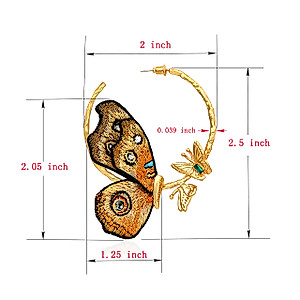 TEBIHOYO Butterfly Earrings, Gold Hoop Earrings Butterfly Wings Gifts, 24K Real Gold Plated Embroidery Hand, Fashion Hypoallergenic Earrings for Women teen girls (Junonia almanac)