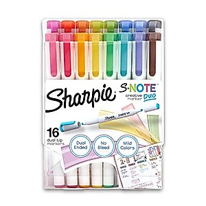 SHARPIE S-Note Duo Dual-Ended Creative Markers, Part Highlighter, Part Art Marker, Assorted Colors, Fine and Chisel Tips, Includes Stand-up Easel, 16 Count