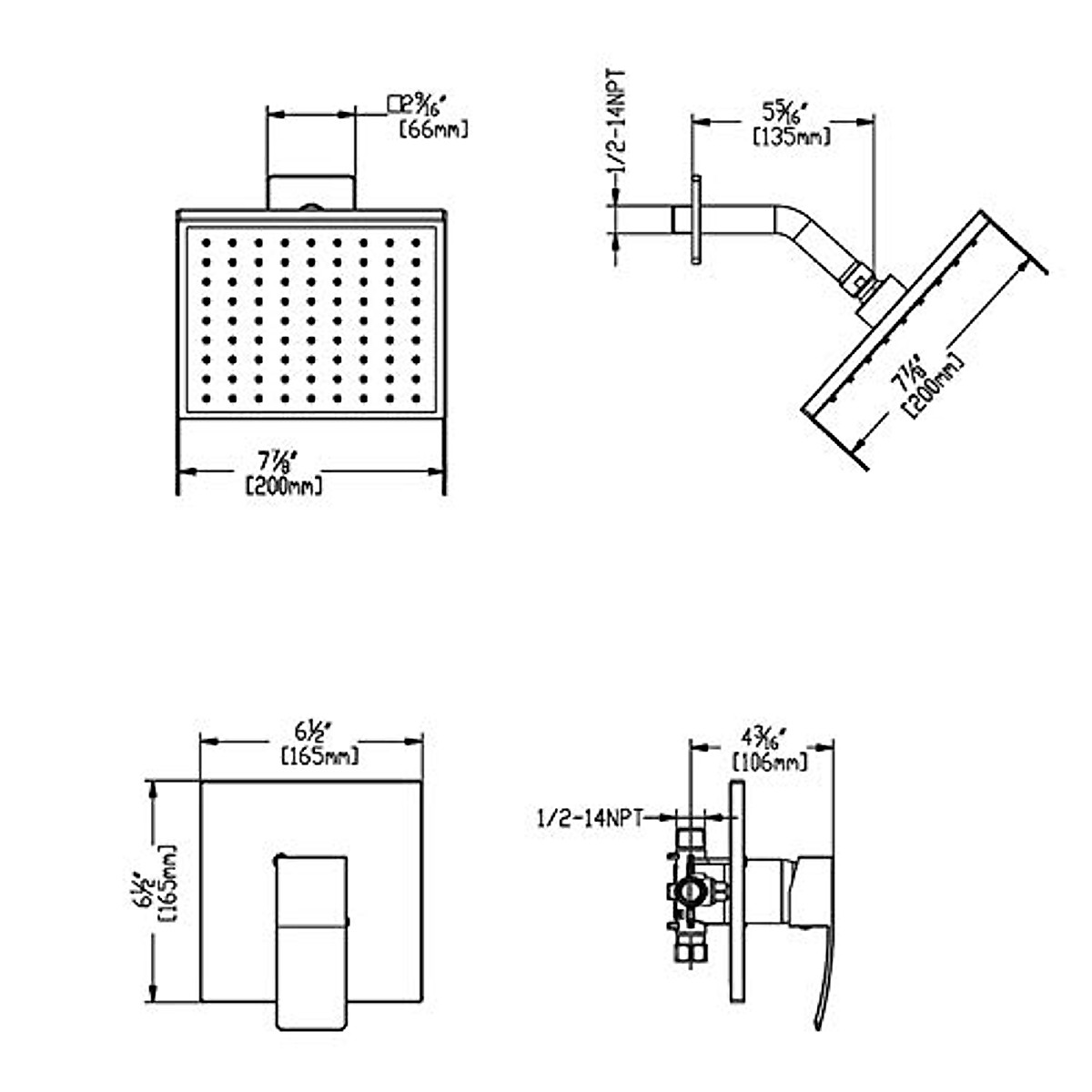 SOKA Shower Faucet Set with 8 Inch Rainfall Shower Head Bathroom Rainfall Shower System Single Function Shower Trim Kit with Rough-In Valve Pressure Balance Square Shower Head Brushed Nickel