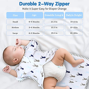 Transition Swaddle, Infant Sleep Sack 0-3 Months Arms up Swaddle 2-Way Zipper 100% Cotton Arms in/out, 0.8 Tog Baby Swaddle Newborn Sleep Sack for Boys Girls, 2-Pack Transitional Swaddle Sack (Small)