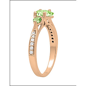 Dazzlingrock Collection 7x5mm Pear & Round Peridot with White Diamond 3 Stone Engagement Ring for Women in 10K Rose Gold, Size 7.5
