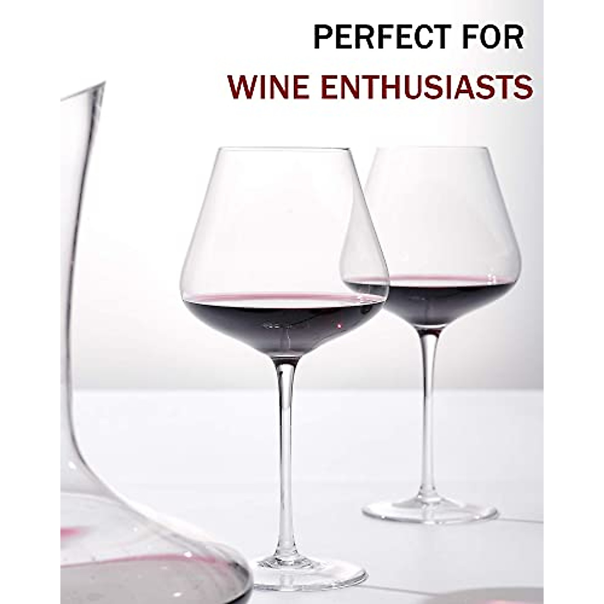 JBHO Hand Blown Italian Style Crystal Burgundy Wine Glasses - Lead-Free Premium Crystal Clear Glass - Set of 2-21 Ounce - Gift-Box for any Occasion