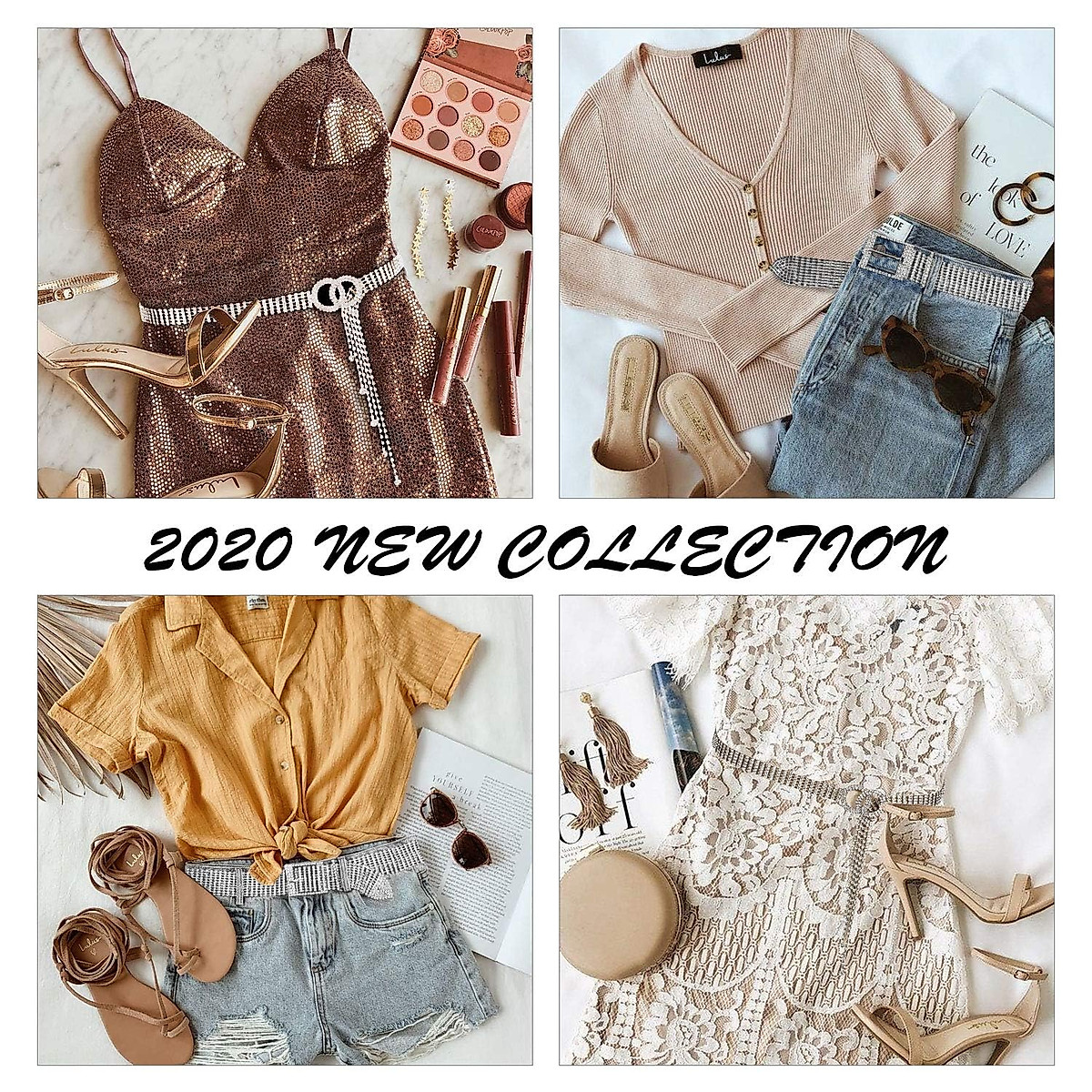 WERFORU Women Crystal Rhinestone Shiny Chain Waist Belt Party Club Sparkle Belt(B-Silver