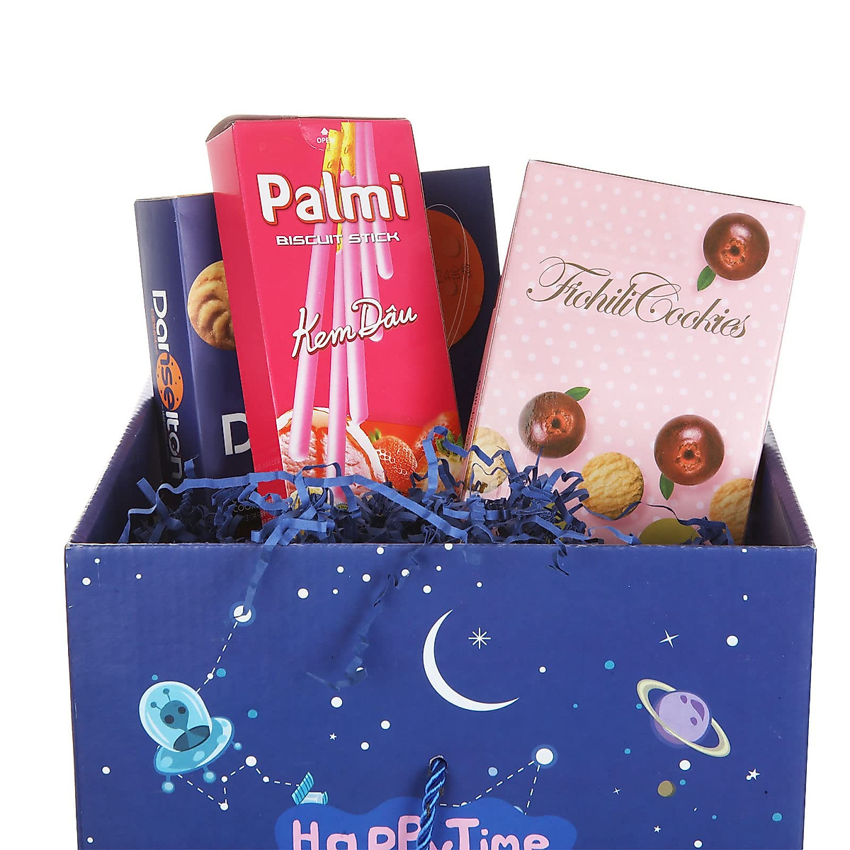 8 Bags of Crinkle Cut Paper Shred Filler, 2.0 Lb, Great for Gift Wrapping, Basket Filling, and More (Yellow & Navy Blue)