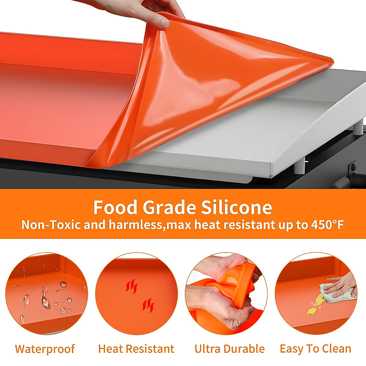 YOUEEFY Upgraded Silicone Griddle Mat 0f Full Cover for Blackstone Grill,28 Inch Blackstone Griddle Cover of Heavy Duty Food Grade Silicone,Keep The Griddle Clean and Prevent Rusting,Orange