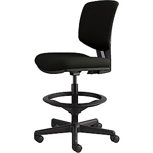 HON, Black Volt Leather Office Chair Sit-To-Stand Seating, Foot Ring, 250lb Max Weight With Wheels for Computer/Desk, Task Stool