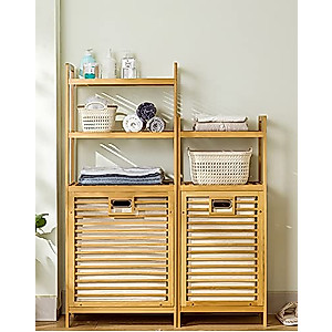 Baveke Laundry Hamper with 2-Tier Shelves and Tilt Out Basket, Laundry Baskets Organizer Hampers Bathroom Storage Shelf for Laundry Room, Bathroom, Nursery, Bedroom, Guest Room, Closet (Large)