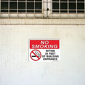 No Smoking Within 25 Feet Of Building Entrance Sign - 4 Pack - 10 x 7 Inches Rust Free .040 Aluminum - UV Protected, Waterproof, Weatherproof and Fade Resistant - 4 Pre-Drilled Holes