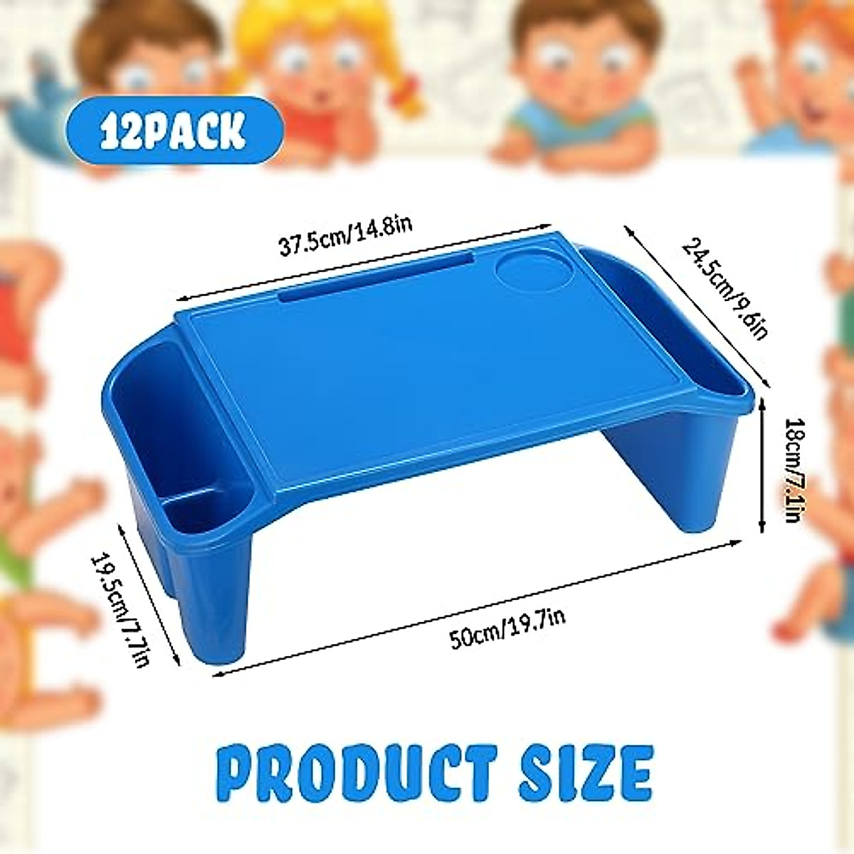 Kisston 12 Pcs Kids Lap Desk Bulk Lap Tray Lap Table Bed Table Plastic Lap Desk with Extra Storage Space Activities Children Portable Lap Desk for Kids Students Work Study School Classroom (Blue)