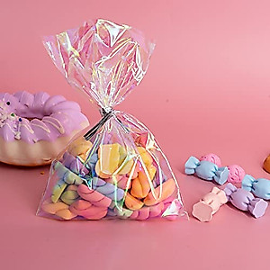 100pcs Cellophane Treat Bags, 4"x6" Iridescent Holographic Goodie Bags, Candy Bags Party Favors Bags with Twist Ties for Birthday Wedding Halloween Christmas, Valentines (4 x 6 inches (Pack of 100))