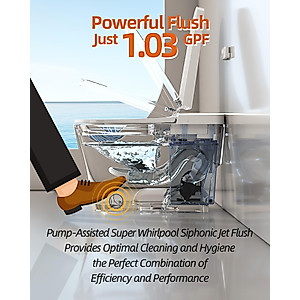 Luoware Smart Toilet with Bidet Built in, Luxury One Piece Elongated Bidet Toilet with Auto Close & Flush, Foot Sensor to Open/Close/Flush, Heated Seat, Massage Wash, Night Light, Remote Control