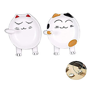 UgyDuky 2 PCS Cute Cat Multifunction Ceramic Spoon Rest,Modern Spoon Rest Holder for Stove Top Kitchen Counter Modern Spatula Utensil Rest