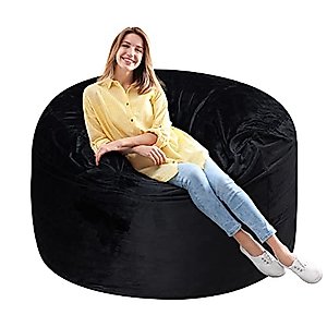 SIMFLAG 4Ft Bean Bag Chair, Memory Foam Filling Bean Bag Chairs with Velvet Cover, Removable and Machine Washable Cover, Giant Bean Bag Chair for Adult - Black