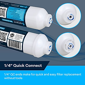 SpiroPure Inline Filter NSF Coconut Shell Granular Carbon Water Filter with 1/4" Quick-Connect, 2" x 10" (1 Pack)