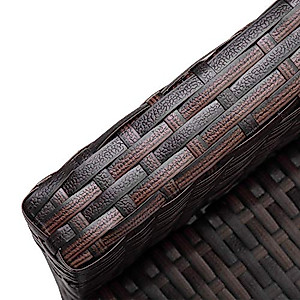 4 Pieces Outdoor Patio Furniture Set Brown Wicker Rattan Cousioned Sectional Conversation Sofa with Coffee Tea Table for Backyard Porch Garden Poolside Balcony Beige