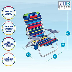 Rio Beach Original Outdoor Steel Folding Backpack Chair, Navy Blue & Rio Beach 4-Position Backpack Lace-Up Suspension Folding Beach Chair,Aluminum, Multi Stripe