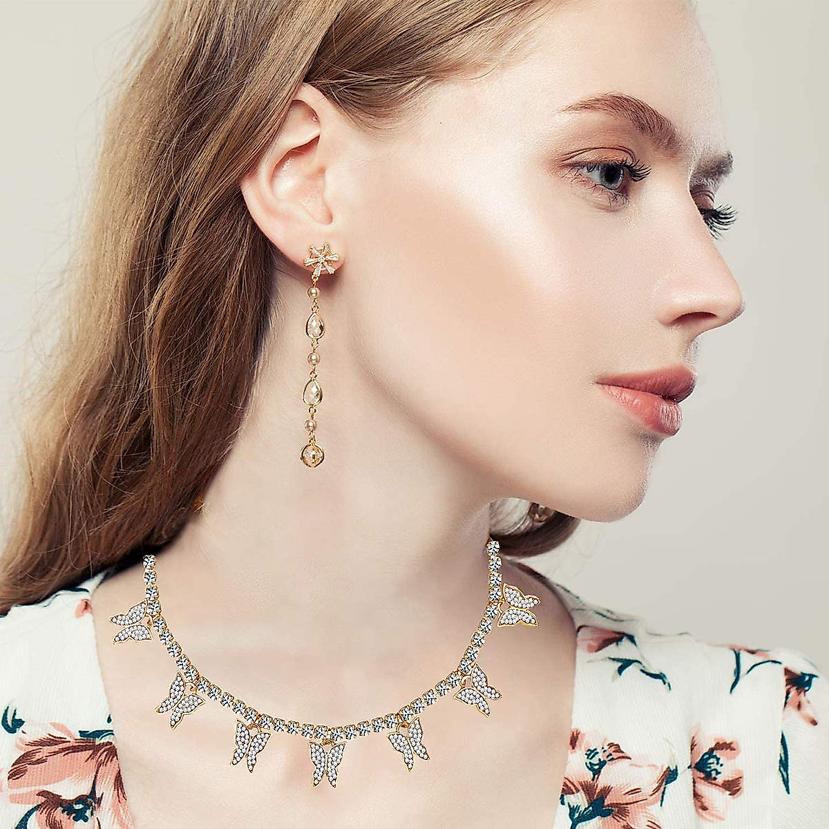 SUNXN Butterfly Necklace Tennis Chain Butterfly Choker CZ Bling Butterfly Silver Gold Pendant Necklace Gift for Women Jewelry (3mm-gold)