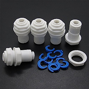 Lemoy 1/4 inch Plastic Bulkhead Fitting tubing Quick onnectors Pipe Fittings for Reverse Osmosis Drinking Water Filter System (Pack of 5)