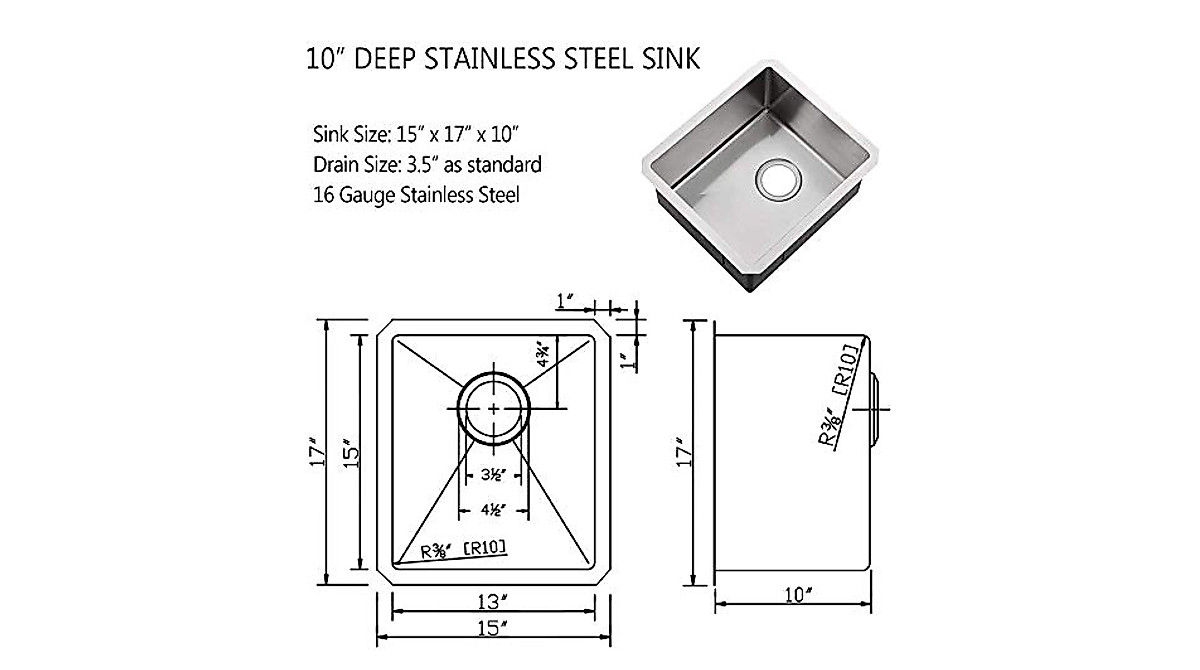 BoomHoze Stainless Steel Undermount Bar Sink - 15x17