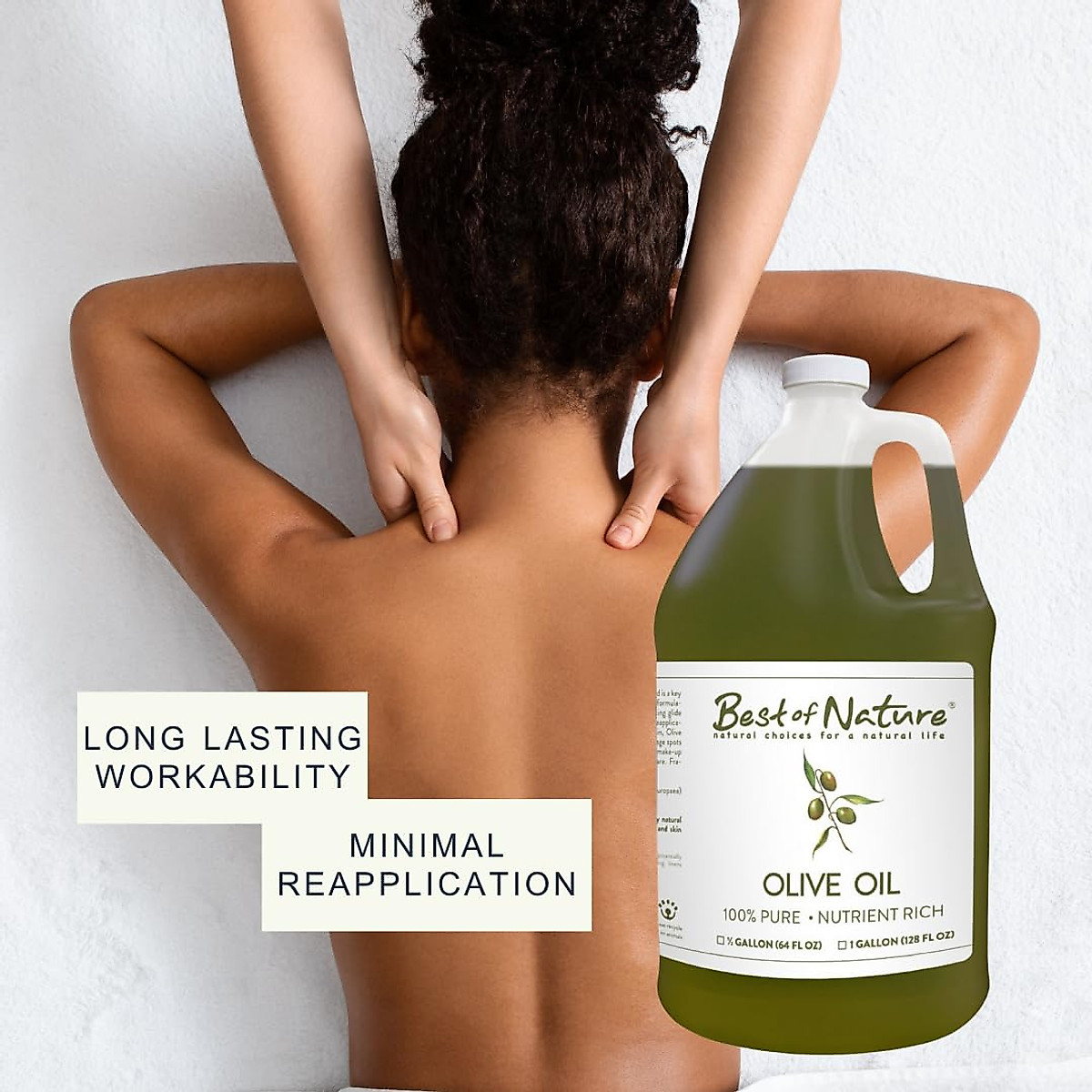 Best of Nature 100% Pure Olive Massage & Body Oil – Cold Pressed, Natural & Unscented Moisturizer for Skin, Hair & Bath, 8 fl oz