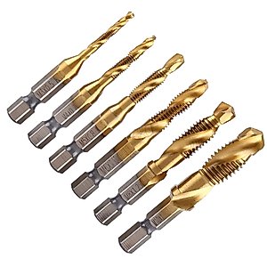 6pcs Thread Tap Screw Metric Thread Coated HSS Drill and Tap Bits 1/4" Hex Shank Drill Bits M3-M10