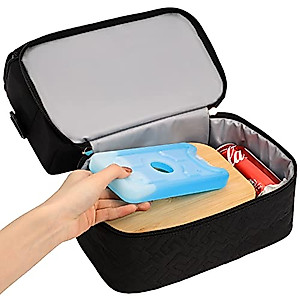 NISHEL Lunch Bag for Women, Insulated Two Separate Compartments Lunch Box with Adjustable Shoulder Strap, Leakproof Lunch Cooler Bag for Work, Black