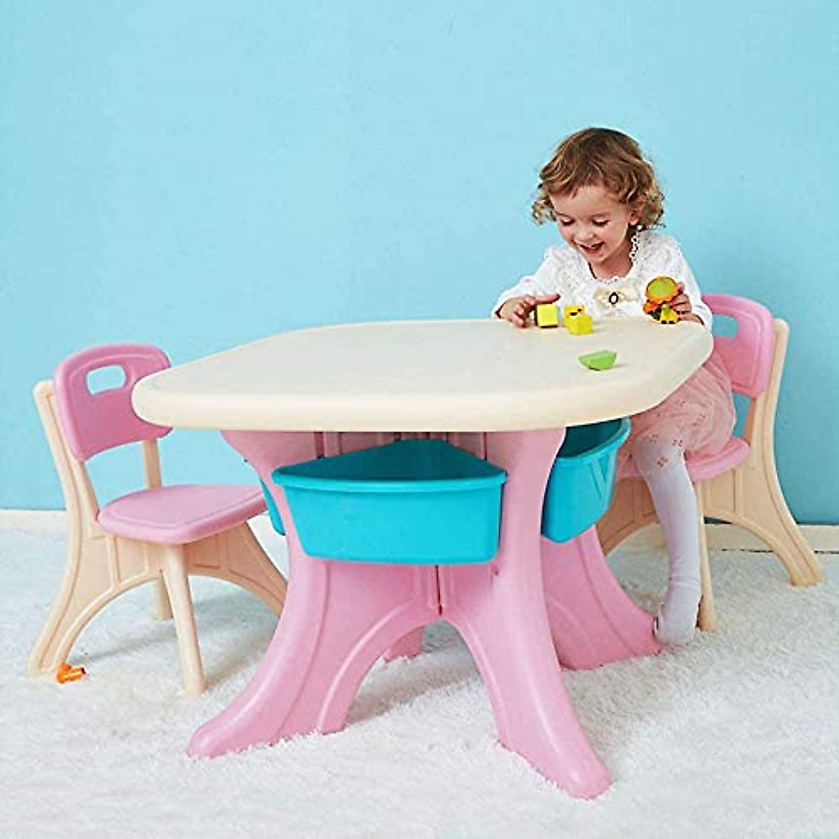 Walnut Children's Desks and Chairs Set Kindergarten Desks and Chairs Children's Eating, Drawing, Playing, Plastic Learning Tables, Toy
