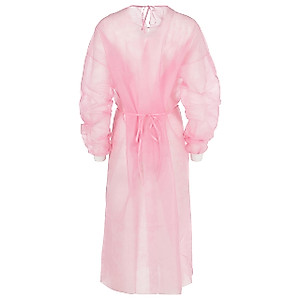 Nobles Universal Size Pink Disposable Isolation Gowns - Latex-Free Gown is Fluid Resistant with Knitted Cuffs - Medical & PPE Gowns - Ideal Safety Protection for Women & Men (Case of 50)