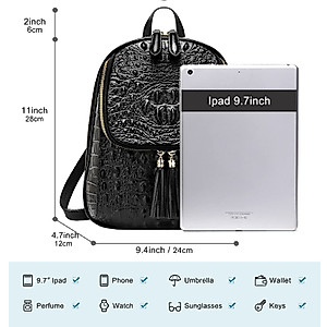 COOLCY Small Crocodile Leather Backpack Purse for Women Designer Ladies Fashion Bag (Black.)