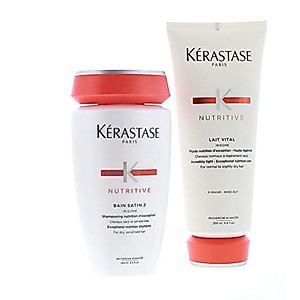 Kerastase Nutritive Bain Satin 2 Shampoo 8.5 Ounce and Lait Vital Conditioner 6.8 Ounce Set