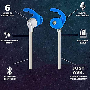 Altec Lansing MZW101-BLU Bluetooth Earphones, Waterproof in-Ear Earbuds, Boasting Up to 6 Hours of Battery Life, USB Charge Cable Included, On-Board Microphone, 33-Ft Wireless Range, Blue