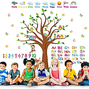 4 Sheets Number Wall Decals Numbers Learning Children Wall Decals Alphabet Wall Stickers ABC Numbers Weather Tree Wall Decals Animal Wall Decals for Kids Bedroom Classroom Playroom Wall Decor