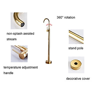Akitbahome Freestanding Bathtub Faucet Tub Filler Faucet in Plating Gold,Floor Mount Single Handle Bathroom Shower