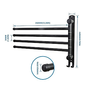 Black Towel Rack JSVER Swivel Towel Rack Wall Mounted, SUS304 Stainless Steel Towel Bar, Space Saving Towel Holder, Towel Racks for Bathroom