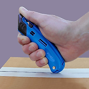 Pacific Handy Cutter Guarded Self Retracting Safety Cutter, Ambidextrous Box Cutter Box with SP017 Safety Point Blade, Blue (EZ4)