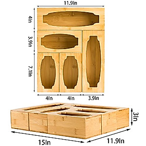 WUWEOT 5 Pc Snack Bag Storage Organizer, Bamboo Food Storage Bag Holders, Kitchen Drawer Sandwich Bag Dispenser for Gallon, Quart, Sandwich, Snack Variety Size Bag