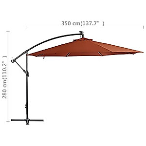 SunshineFace Cantilever Umbrella with LED Lights, Solar Powered Outdoor Market Patio Table Umbrella with LED Lights and Tilt(Brown, 137.8"x110.2")