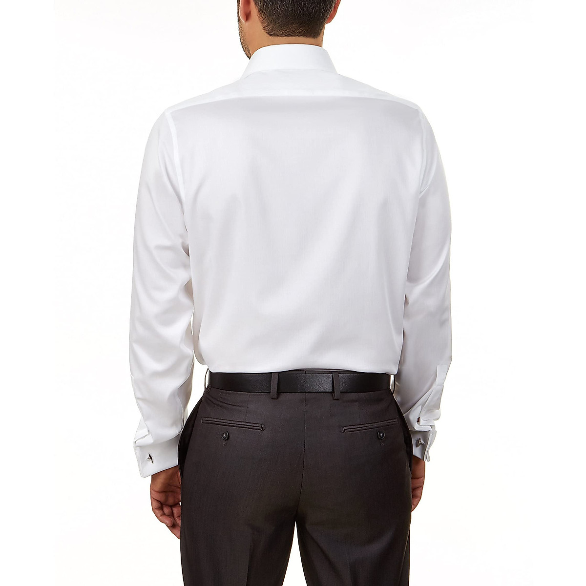 Calvin Klein Men's Non Iron Regular Fit Herringbone French Cuff Dress Shirt, White, 17.5" Neck 34"-35" Sleeve