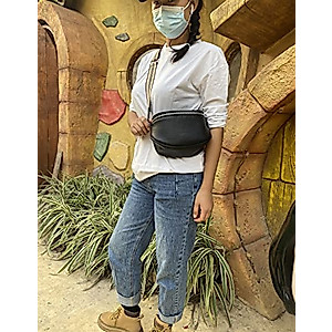 Soft Real Leather Crossbody Bags for Women Shoulder Bag Women's Real Leather Messenger Bag Bumbag with Wide Changeable Strap (Black-Leather)