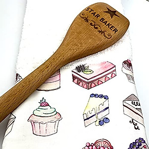 Star Baker Wooden Spoon Dishtowel Set, Laser Engraved Spoon Towel Gift Set, Star Baker Baking Gift for Baking Show Fans, Pastry Dishtowel, Baking Gift for Bakers, Personalization Optional